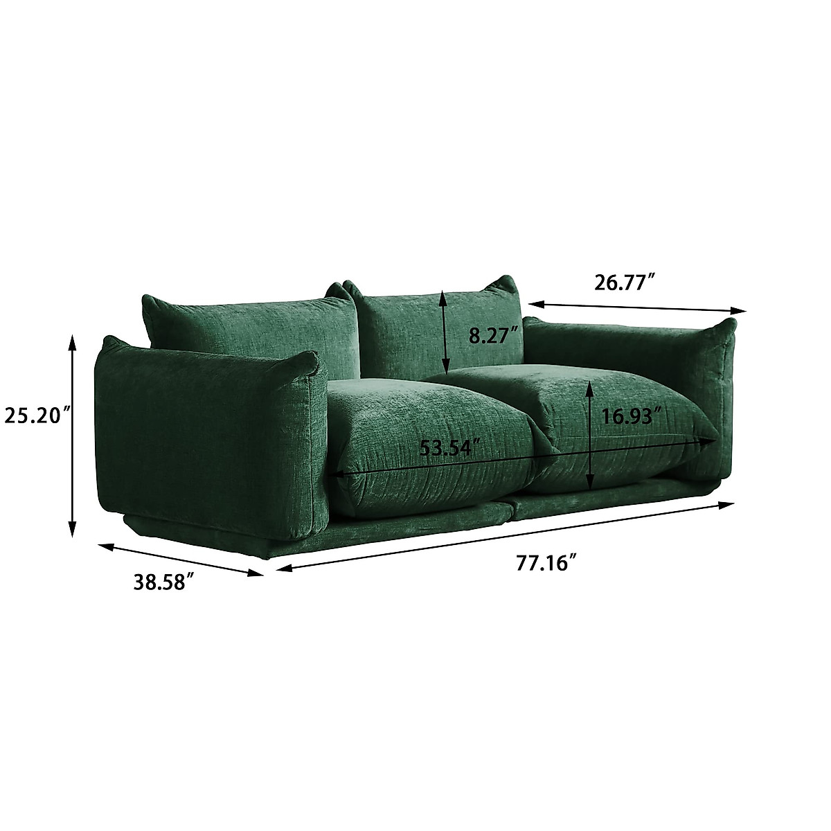 TIFLON Modular Sectional Sofa,77.16inch Minimalist Sofa Couch,Convertible Couch, Lovesofa Chenilleyarn 2 Seat Modern Living Room Sofa Sets for Office House-Green