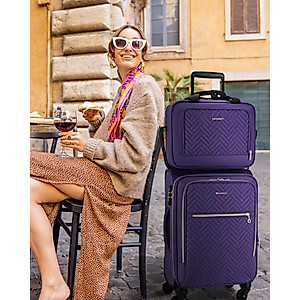 BAGSMART Carry On Luggage 20 Inch, Expandable Suitcase, Luggage with Duffel Airline Approved Rolling Softside Lightweight Suitcases with Front Pocket for Women Men, Carry-On Purple