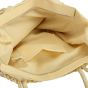 So'each Women's Handbag Color Matching Bow Wicker Woven Rattan Straw Tote Shoulder Bag Beige