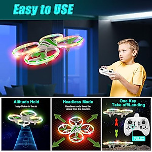 NXONE Drone for Kids and Beginners Mini RC Helicopter Quadcopter Drone with 7 color LED Lights, Altitude Hold, Headless Mode, with Remote Control (White Green)