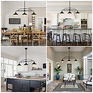 PUZHI HOME Black Pendant Lighting Fixture, 3-Lights Modern Farmhouse Chandelier with Metal Island Lights for Kitchen for Dining Room Hallway Pool Table