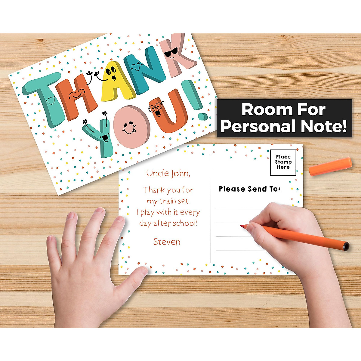 Doodle Me Happy Kids Thank You Postcards - 25 Card Set - Fun, Easy, Cute Thank You Notes For Boys and Girls