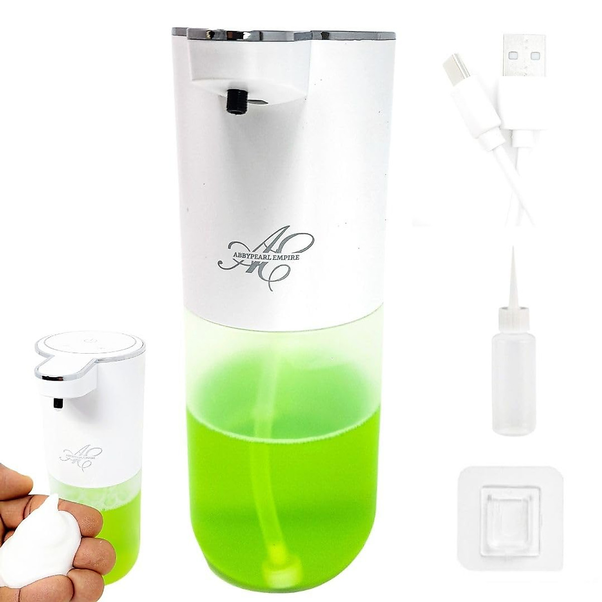 AbbyPearl Empire Automatic Foaming Soap Dispenser, Touchless, Rechargeable, Kids Soap Dispenser with 4-Level Adjustable Foam, Non-Drip Spout – Hands Free Soap Dispenser for Home and Kitchen, 400ml