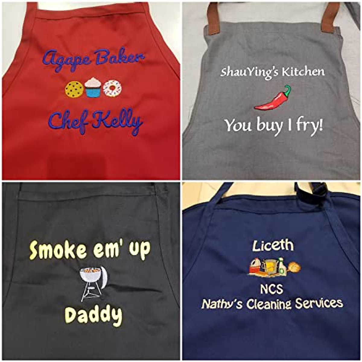 Custom Embroidered Aprons Add Text or Design (Add Text, Dark Grey)