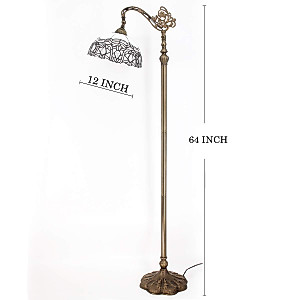 WERFACTORY Tiffany Floor Lamp White Crystal Bent Stained Glass Arched Lamp 12X18X64 Inches Gooseneck Adjustable Corner Standing Reading Light Decor Bedroom Living Room S508W Series