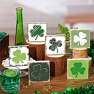 6 Pcs St. Patrick's Day Wood Signs Rustic Shamrock Standing Blocks Decor for Home St. Patrick's Day Table Centerpiece Shamrock Tiered Tray Decorations for Shelf Party Decor