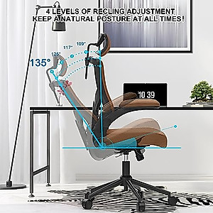 𝑯𝑶𝑴𝑬 𝑶𝑭𝑭𝑰𝑪𝑬 𝑪𝑯𝑨𝑰𝑹, Ergonomic Mesh Desk Chair, High Back Computer Chair- Adjustable Headrest with Flip-Up Arms, Lumbar Support, Swivel Executive Task Chair (Mummy Brown, Modern)