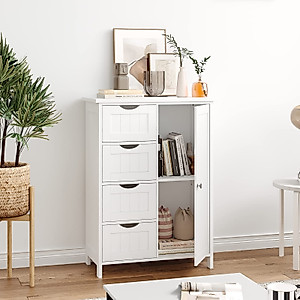 Irontar Bathroom Floor Cabinet, Storage Cabinet with 4 Drawers and Adjustable Shelf for Entryway Storage, Home Office Furniture, White CWG005W