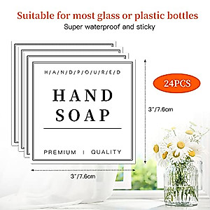 24 PCS White Waterproof Labels for Bottles, Shampoo and Conditioner Dispenser Label Stickers, Bathroom Hand Soap Label Stickers,Removable Cleaning Labels for Glass/Plastic Spray Bottle