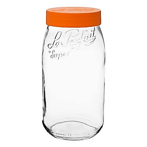 Le Parfait Screw Top Jar Wide Mouth French Glass Jar | Ideal for Food and Soup Storage, Canning, Flour, Brown Sugar, and other Baking Supplies (3L/96oz, Single, Orange)