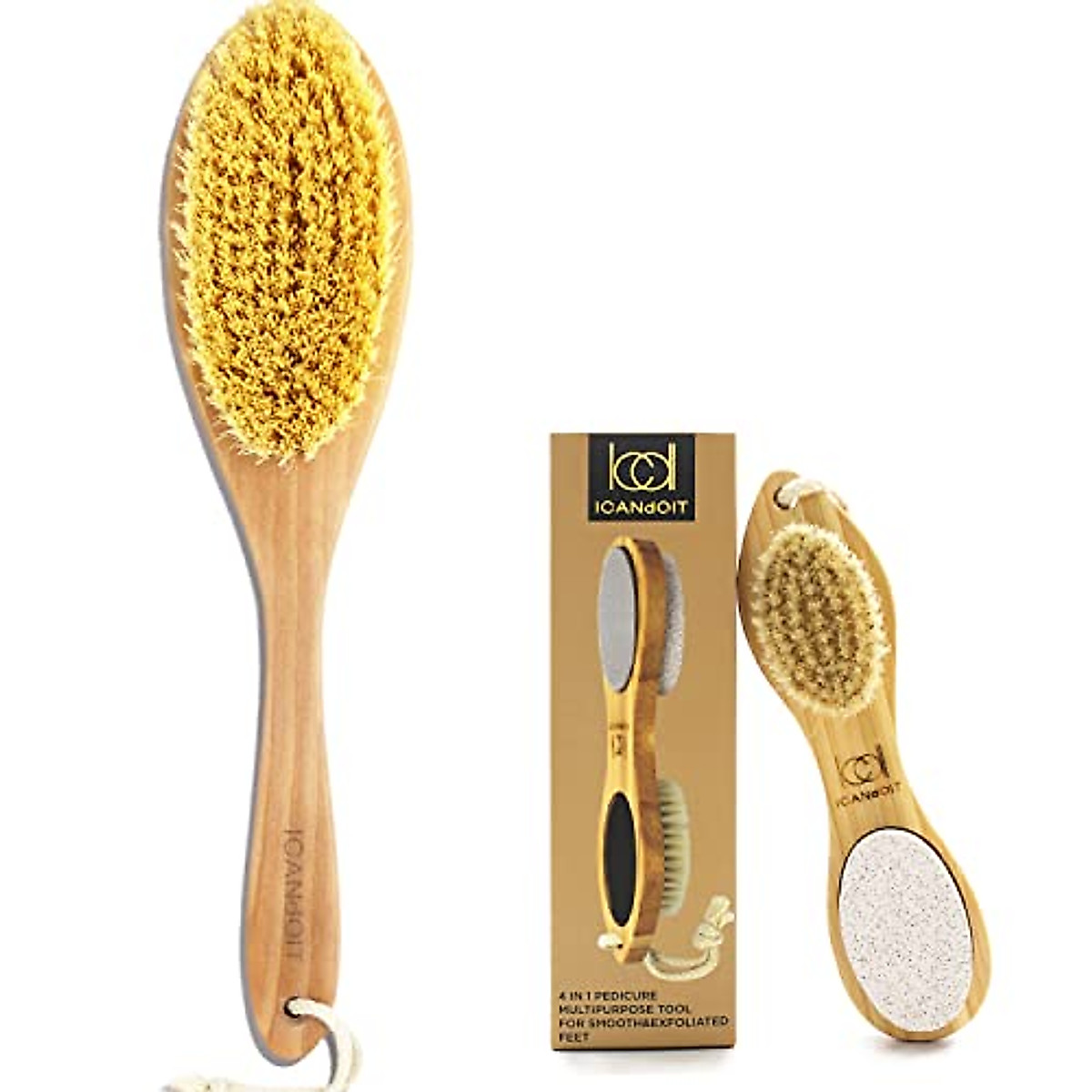 ICANdOIT-4 in 1 Foot File Callus Remover with Long Handle Classic Dry Brushing Body Brush Back Scrubber,Shower Brush for exfoliator Skin and Remove Dead Skin Cells