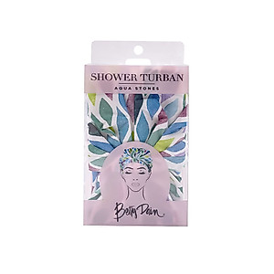 Betty Dain Trendy Turban Comfort Fit Shower Cap, Water Repellent, Sound-reducing Polyester Keeps Hair Protected, Elastic-free Trim Eliminates Imprints With Roomy Design Sleep Cap - Aqua Stones