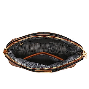 FashionPuzzle Faux Leather Solid Small Dome Crossbody bag with Chain Strap (Cognac)