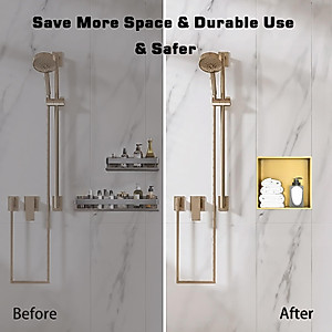 Elefloom Shower Niche, Stainless Steel Modern Bathroom Niche, No Tile Needed Recessed Shower Shelf Organizer for Storage, Golden, 12"×12"