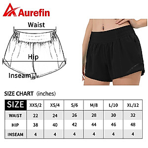 Aurefin High Waisted Athletic Shorts for Women, Womens Plus Size Running Workout Shorts with Liner and Zip Pocket 4 inch Black/M