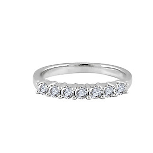 Halo Jewelers Collection 14k White Gold 1/2 Carat (ctw) Round Natural White Diamond 7-Stone Half Eternity Wedding Band Ring for Women Engagement Birthday (Color: H-I, Clarity: I1-I2, 0.50ctw) Size-4.5