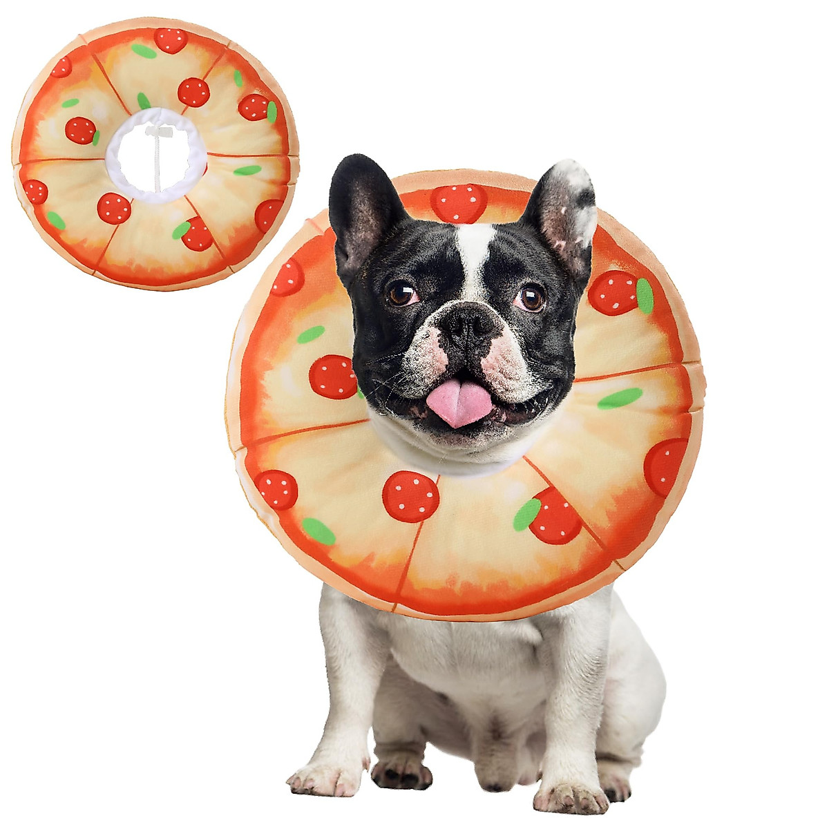 BALAPET Soft Dog Recovery Collar, Comfortable Lightweight Adjustable Pet Cone Collar for After Surgery, Cute Funny Pizza Shapes Elizabethan Collar for Small Dog Cat Prevent from Licking Wounds(M)