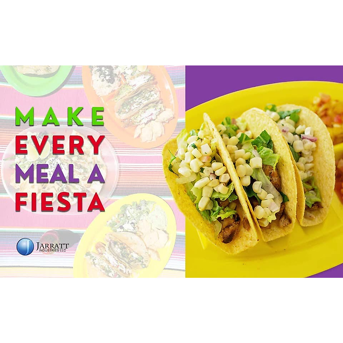 Jarratt Industries Fiesta Taco Serving Plastic Plates Set, Serving Trays with Stand Up Holder for Soft and Hard Shell Tacos, Use for Taco Nights and Bar, Microwave Safe, Set of 4
