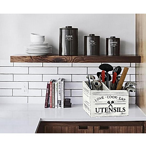 GIFTAYA Wood Utensil Holder for Kitchen Countertop | Farmhouse Kitchen Decor for Flatware | Utensil Caddy with 2 Compartments | Rustic Utensil Organizer for Kitchen (2 Compartments)