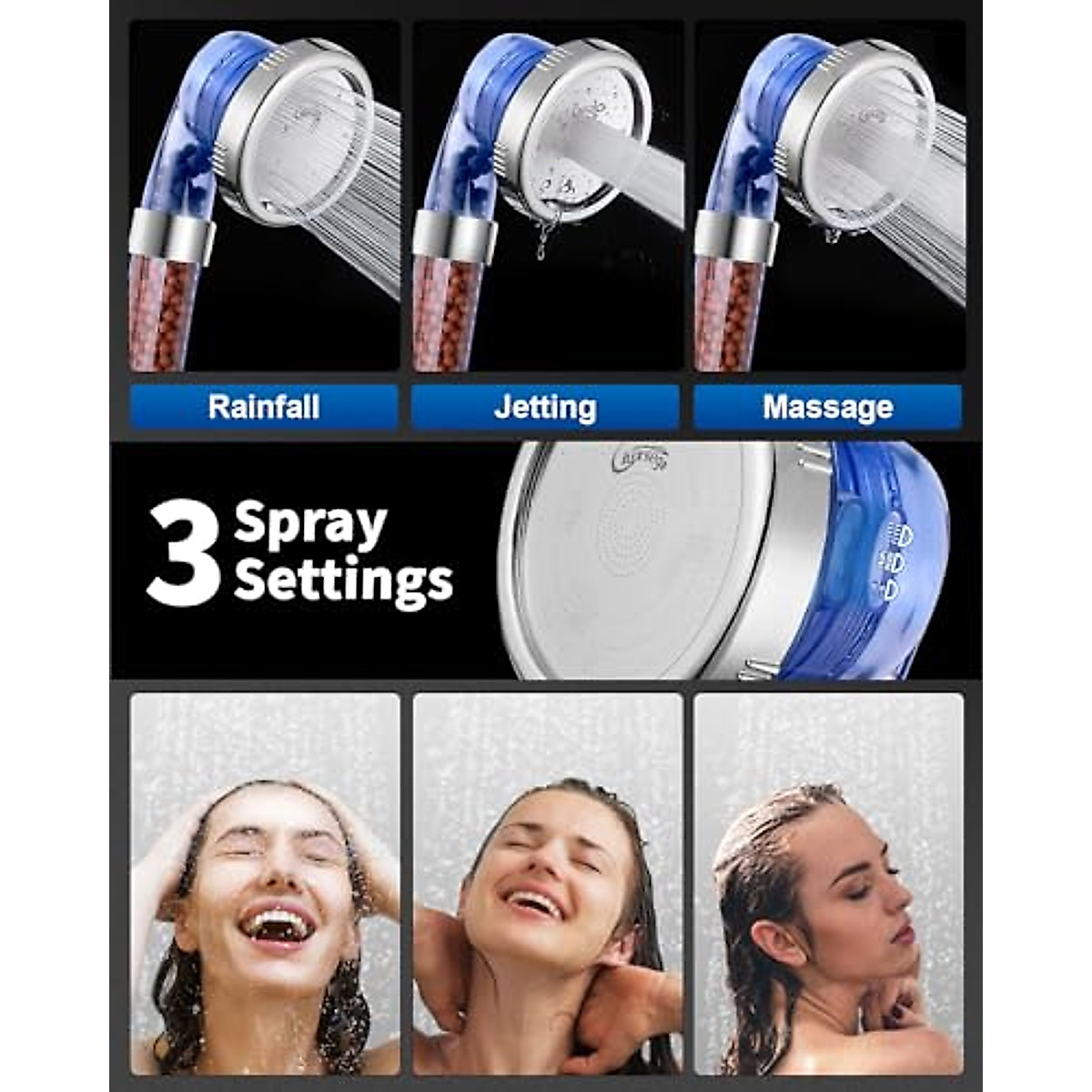 Luxsego Handheld Shower Head with 3 Modes - Removes Chlorine & Fluoride with Mineral Beads for Dry Hair & Skin