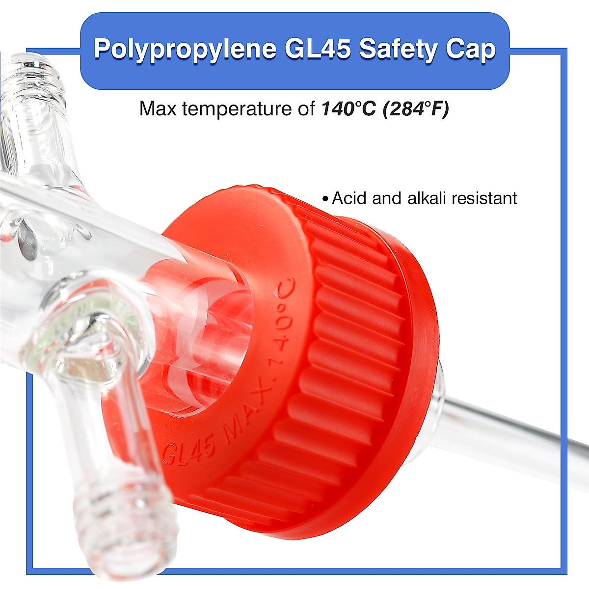 ALWSCI Lab Gas Washing Bottle Glass 500mL Graduated Lab Buffer Bottle, Drechsel Head GL45 with Filter disc Adjustable Immersion, 2 threads GL14 PBT Red Screw Cap, 1set