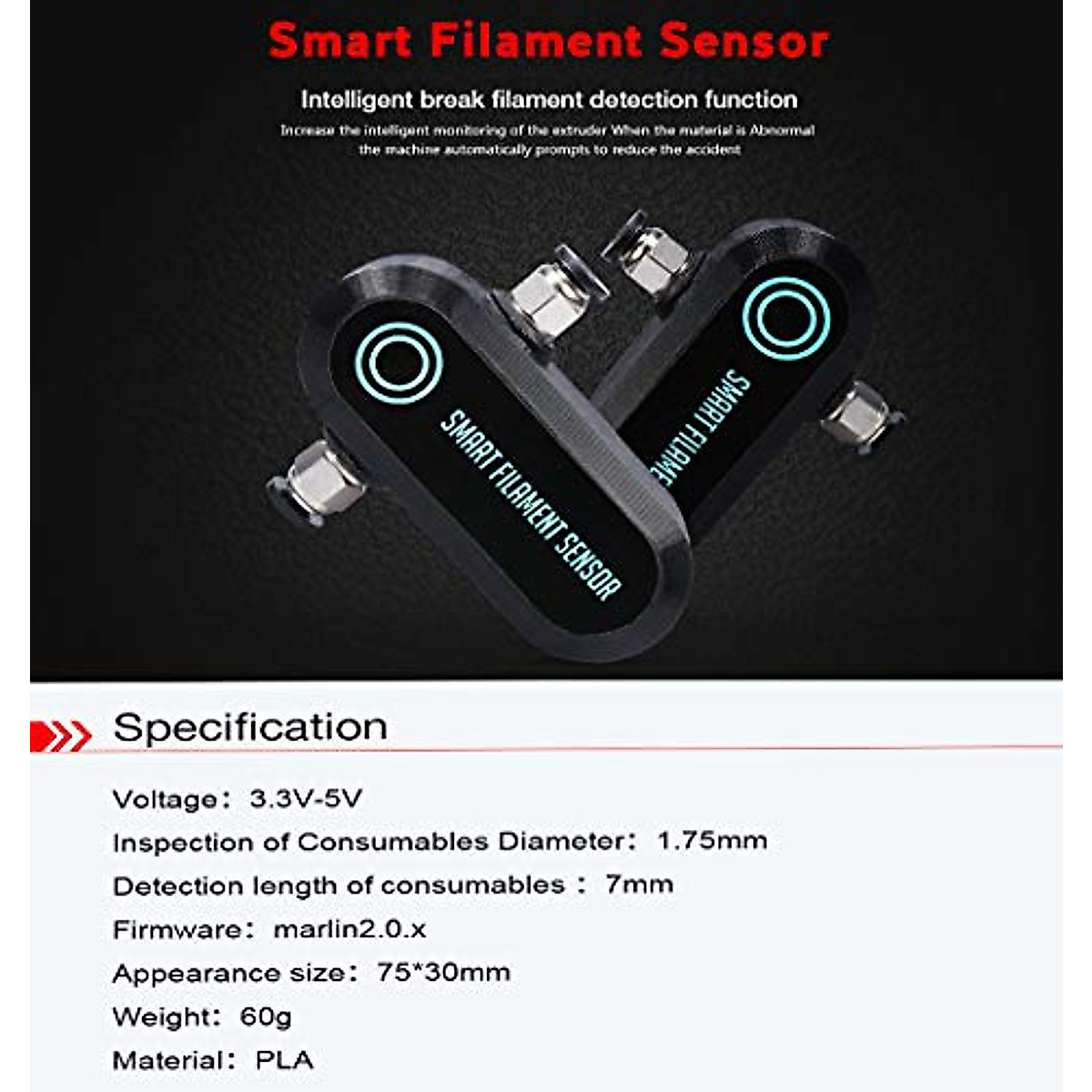 BIGTREETECH Direct SFS Smart Filament Sensor, 1.75mm PLA Filament Runout Sensor/Filament Break Detection Sensor Compatible with SKR Mini E3 V2.0, SKR Mini E3 V3.0, Octopus V1.1 Control Board