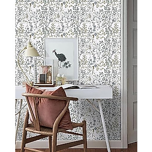 Timeet Floral Wallpaper Peel and Stick Wallpaper Wildflowers Wallpaper 15.4"x118.11" Deer Crane Wall Murals Self Adhesive Removable Wallpaper for Bedroom Living Room Wall Decor