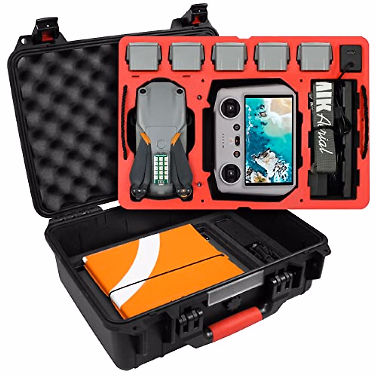 SYMIK P380-MA2DL-V3 Dual Layer Waterproof Hard Carrying Case for DJI Air 2S / Mavic Air 2 Drone/Fly More Combo w/DJI RC/RC Pro/Smart or RC-N1 Standard Controller, Landing Pad, iPad, Accessories