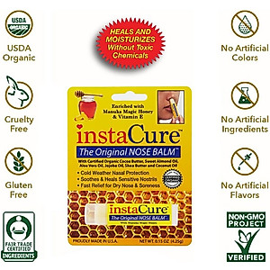 INSTACURE Original Nose Balm. Fast Relief for Cracked Dry & Sore Noses with Raw Manuka Honey Vitamin E Shea Butter Aloe Vera Oil. Heals Dog’s Dry Cracked Nose (1 Pack)