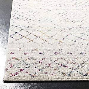 SAFAVIEH Madison Collection 6'7" Square Ivory / Fuchsia MAD798A Moroccan Boho Distressed Non-Shedding Living Room Bedroom Dining Home Office Area Rug