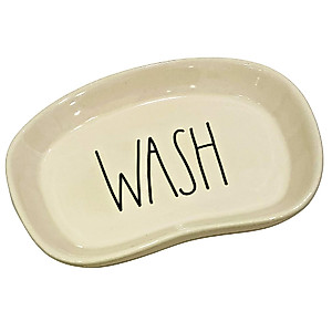 Rae Dunn by Magenta Bathroom Accessories LL Large Letter Cups, Organizers, Brush Holder, Soap Pump, Soap Dish, Trash Can (Wash (line Design)- Soap Dish)