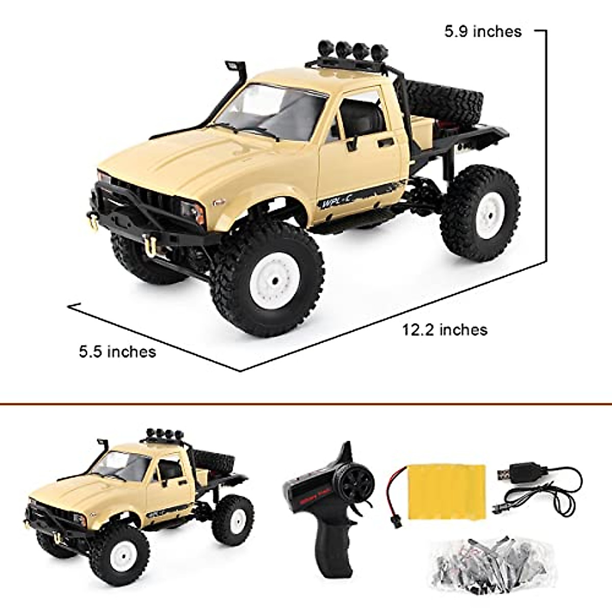 Mostop RC Crawler C14 Rock Crawler RC Truck 4x4 Climbing Vehicle with 2 Batteries, 1:16 Scale 2.4Ghz Remote Control Car Waterproof All Terrain Rock Crawler RC Car with Cool Light, 4WD Offroad Car