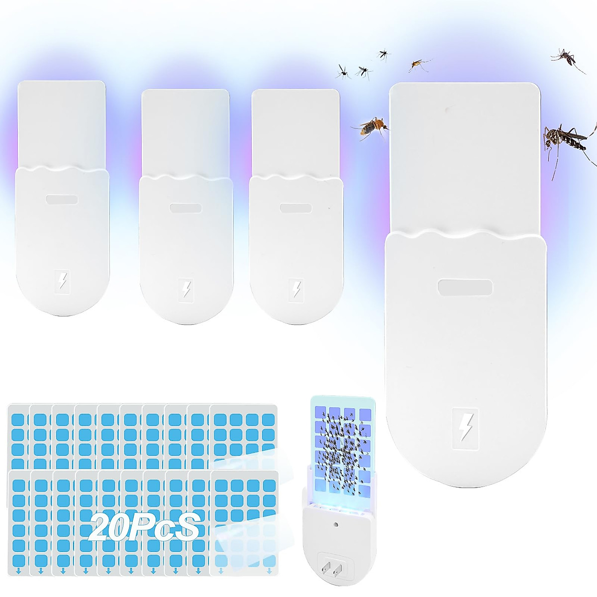 Flying Insect Trap - Indoor Fly Trap,4 PCS Highly Effective UV Blueish-Purple Light,Flying Insect Trap with Sticky Pads,for Flies, Fruit Flies, Moths, Gnats, and Other Flying Insects (4 pcs)
