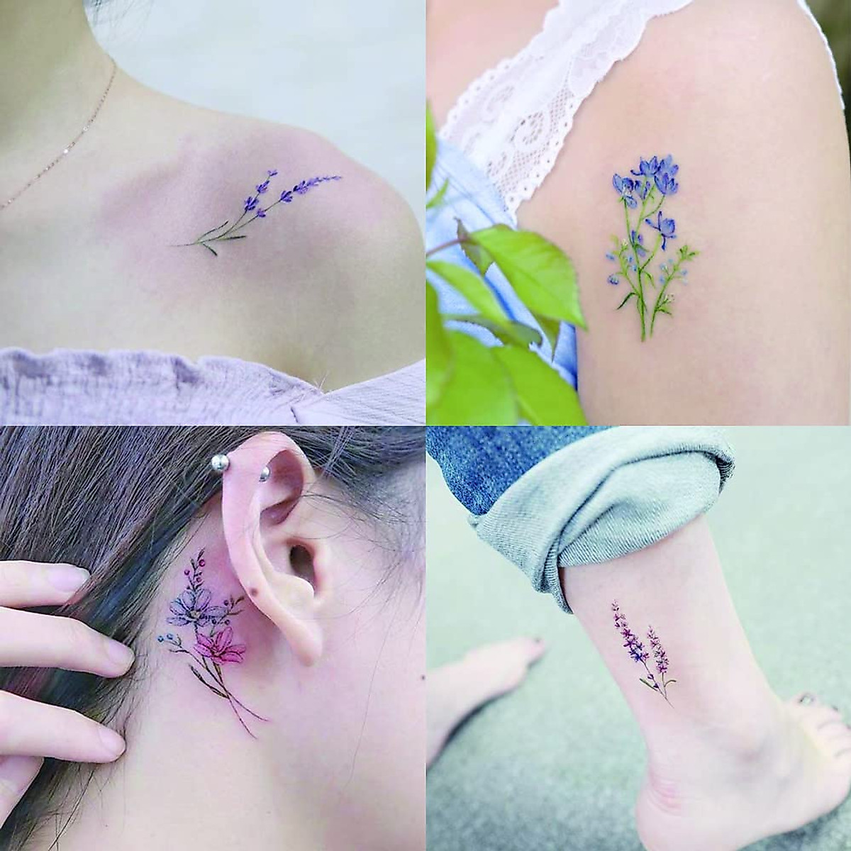 WYUEN 24 Sheets Flower Temporary Tattoo Sticker Women Children Fake Tattoos Body Art Waterproof Face Stickers (W24-04)