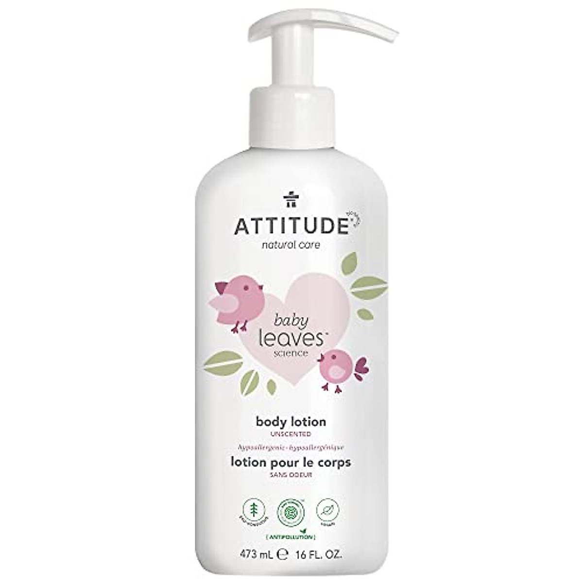 ATTITUDE Fragrance-free Body Lotion for Baby, EWG Verified, Plant- and Mineral-Based Ingredients, Hypoallergenic Vegan and Cruelty-free, Unscented, 16 Fl Oz