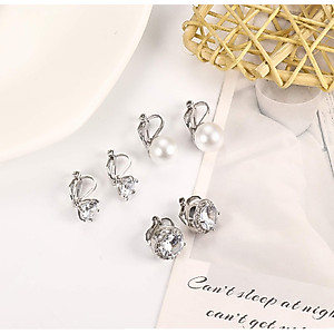 Ubjuliwa 6 Pairs Clip On Earrings for Women Fashion Hoop CZ Pearl Stud Earrings Women Clip On Earrings Set