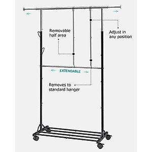FAVOOSTY Clothing rack adjustable for kids, Heavy Duty Double Rod Design,Garment Rack Rolling, Clothes Organizer on Wheels, Clothes Rack Hanging Dismantle, Extra Space, Pants Scarves Dress Suits Black