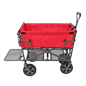 MacSports Double Decker Heavy Duty Steel Frame Collapsible Outdoor 150 Pound Capacity Yard Cart Utility Garden Wagon with Lower Storage Shelf, Red