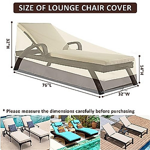Wanocean Chaise Lounge Cover Outdoor Waterproof, Lounge Chair Cover for Patio Furniture Heavy Duty, UV & Fade Resistant, All Weather Protection