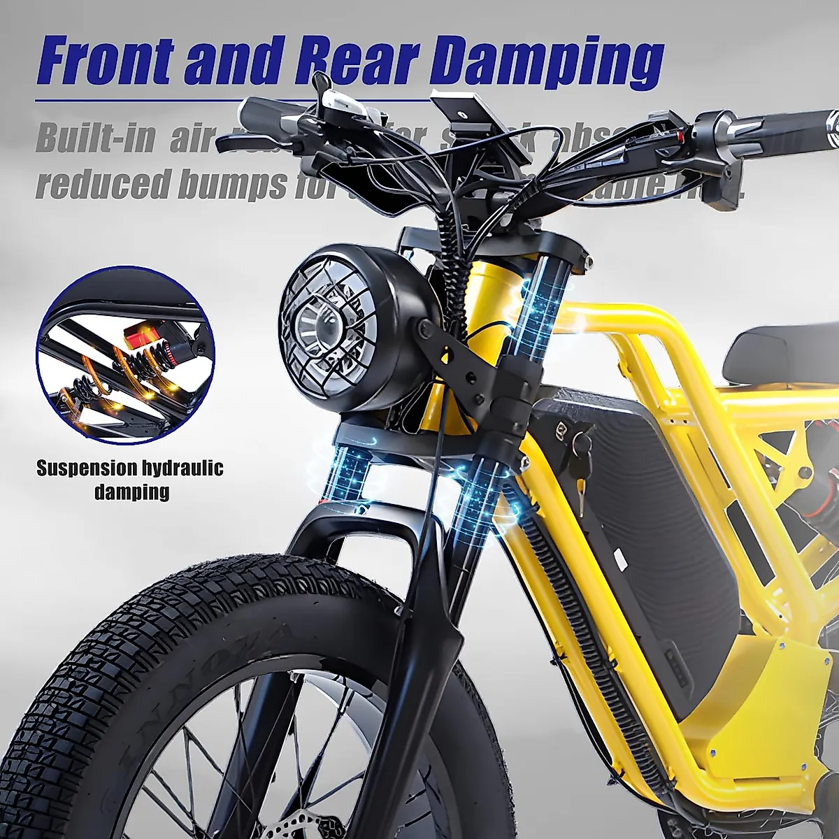 Helasdvt MZB1 1500W Electric Mountain Bike,48V18A Removable Battery,35MPH Adult Electric Bike,20 Inch Fat Tire Retro Electric Bike,7Speed,with Suspension Fork,Hydraulic Brake System(Yellow 1 Battery)…
