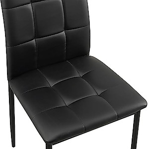 YISH W117094363 PU Leather Armless Side Set of 4 with Metal Legs, Cushioned Seat Accent Chair with Backrest for Dining Living Room Kitchen Lounge, Black