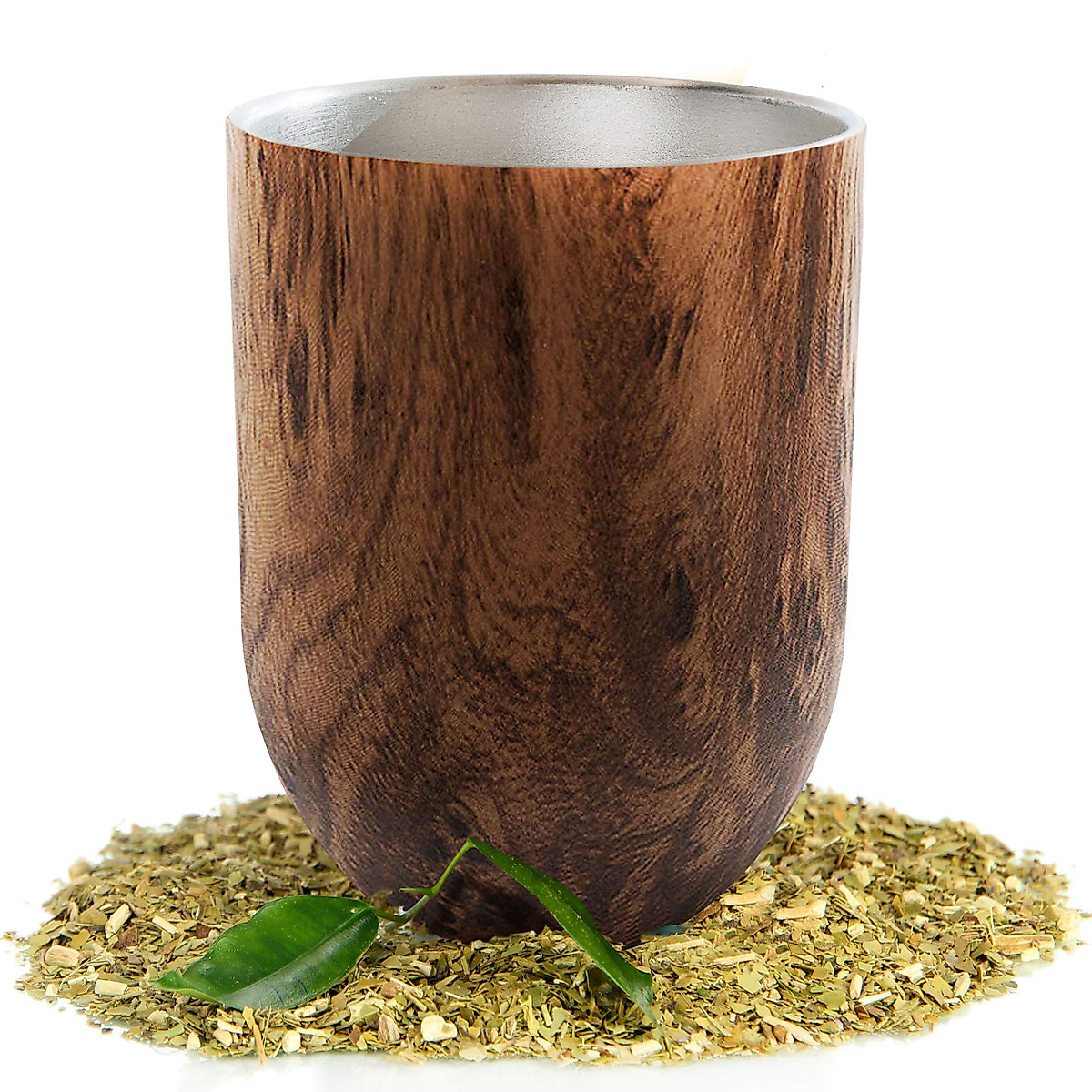 Norte Yerba Mate Cup Set Natural Brown (Mate Gourd - 12 Ounces), Includes Bombilla (Yerba Mate Straw), Lid & Cleaning Brush, 18/8 Stainless Steel Double-Walled Tea Cup, Easy to Clean
