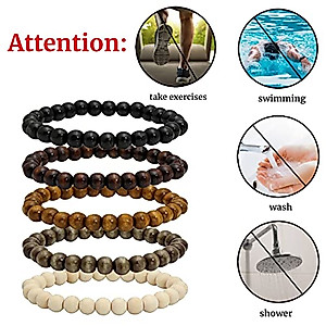 MILAKOO 5 Pcs Wooden Beaded Bracelet Bangle for Men and Women Elastic 8MM Beads