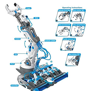 Stem Toys, Hydrobot Arm Kit, Robotic Arm, Engineering Kit, Robot Kit, Science Kits for Kids, Stem Projects for Kids Ages 8-12 (Blue)