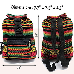 Mia Jewel Shop Mini Rasta Peruvian Tribal Print Striped Pattern Lightweight Drawstring Backpack Daypack - Handmade Bags Boho Accessories