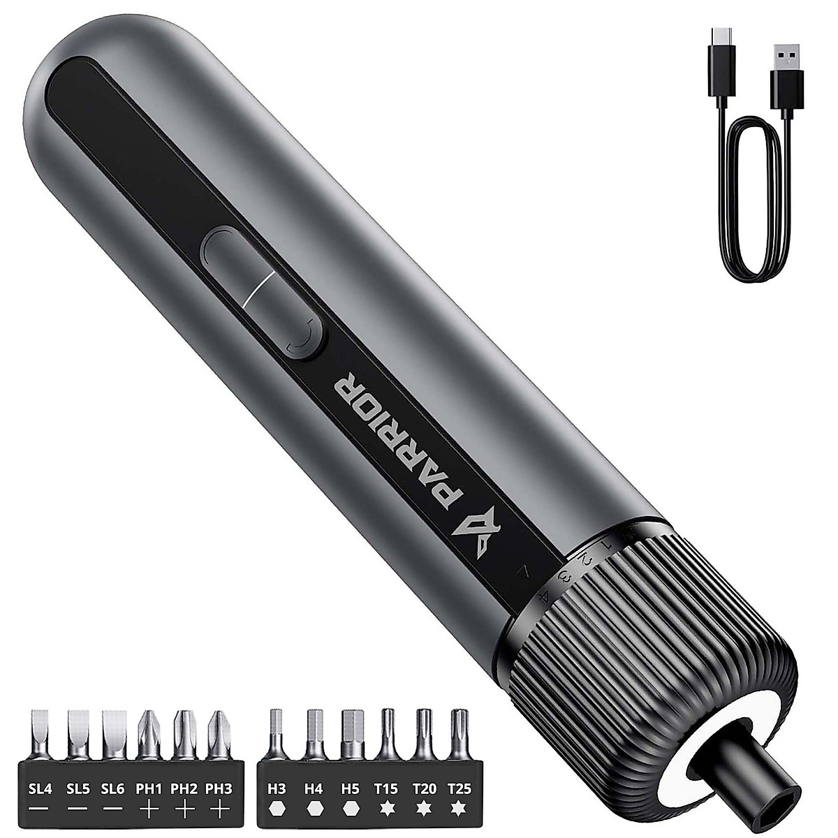 PARRIOR High-Torque Max 8 N.m with 4 Torque Control Electric Cordless Screwdriver Rechargeable 2200 mAh Large Battery Automatic Power Screwdriver with LED Work Light and USB-C Cable 3.6V/260 RPM