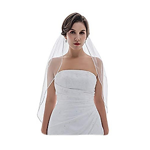 SAMKY 1T 1 Tier 1/8" Ribbon Edge Wedding Veil - Light Ivory Fingertip Length 36" V538