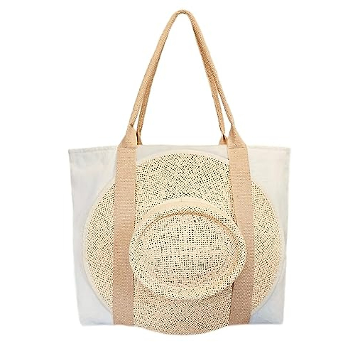 TRIBECA TRIBE Beach Bag - Large Woven Beach Tote Bag - Boho Chic Travel Tote Bag With Hat Holder (Wide Style- Desert)