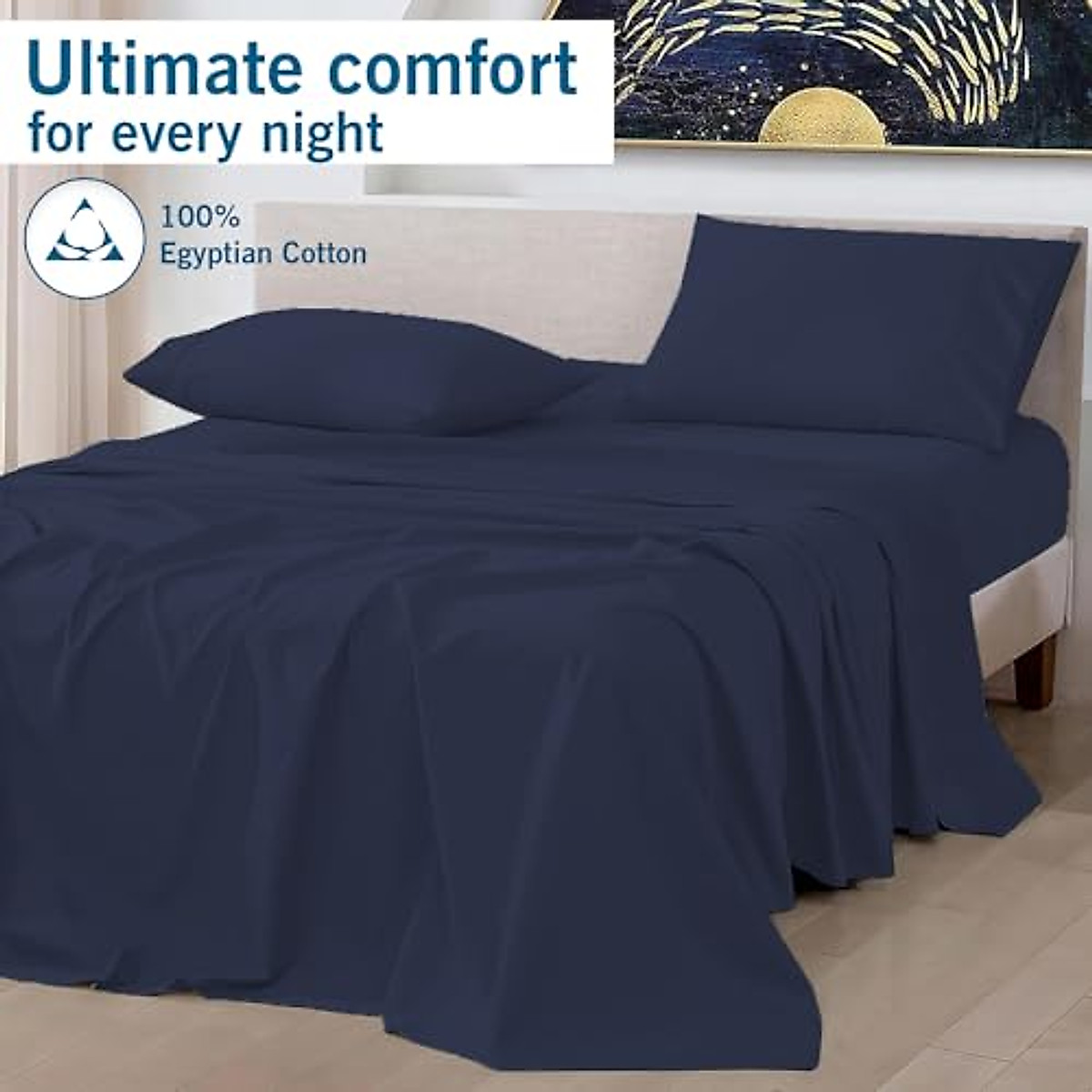 Saaz Linen 1000 Thread Count Full Size Sheet Set - 100% Egyptian Cotton Hotel Luxury Collection Bedding Sheets - Fits Upto 16 Inch Deep Pocket - Sateen Weave Solid 4 Piece Sheets Set (Navy Blue)