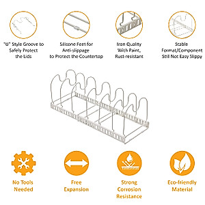 COZIMORE Pots and Pans Organizer,Pan Organizer rack for cabinet, and Rack Organizer with 7 dividers,Dish Rack for Cabinets, Lid Organizer, Cabinet Organizer WHITE